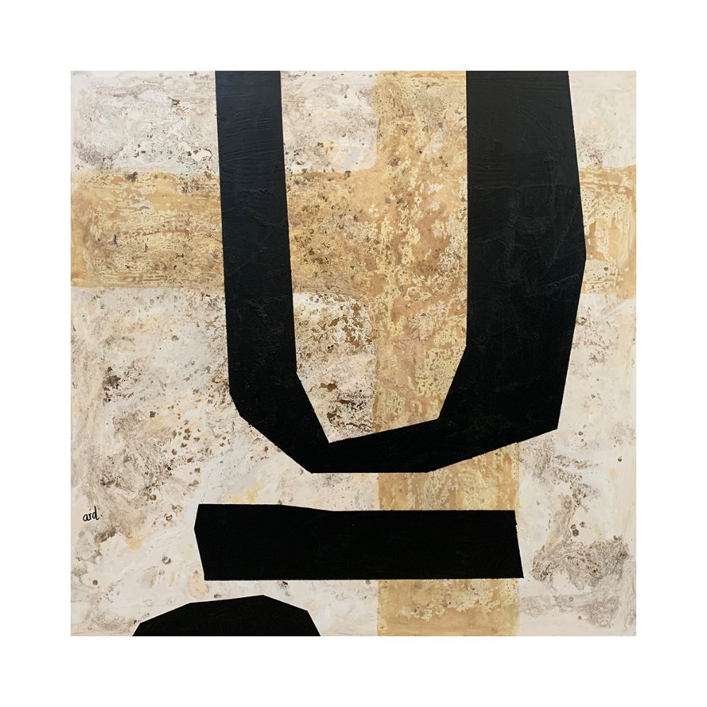 Obra Rupra - Cuadro abstracto en tonos marfil y ocre con trazos negros ...